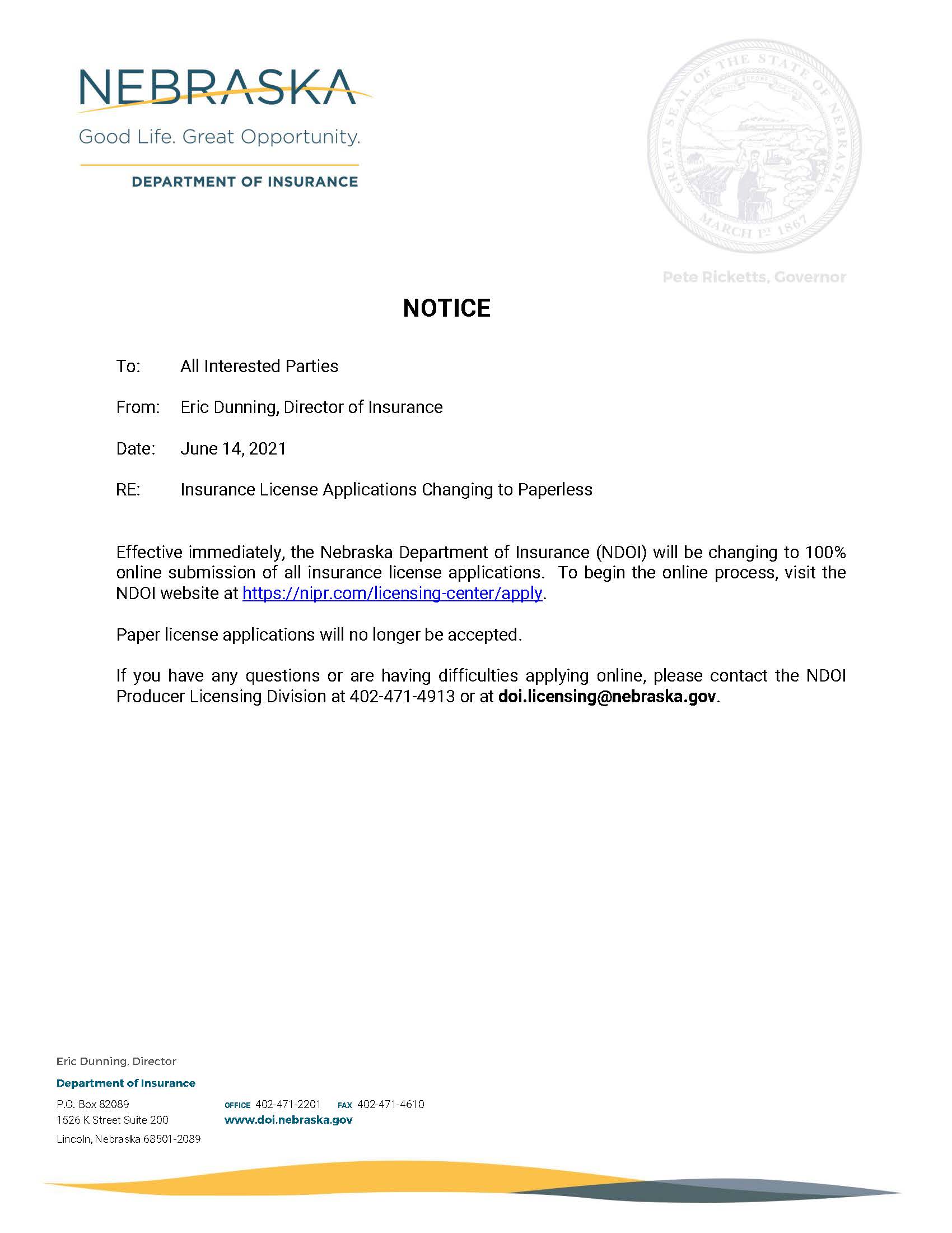 Newsfeed | DOI Notice: Insurance License Applications Changing to Paperless